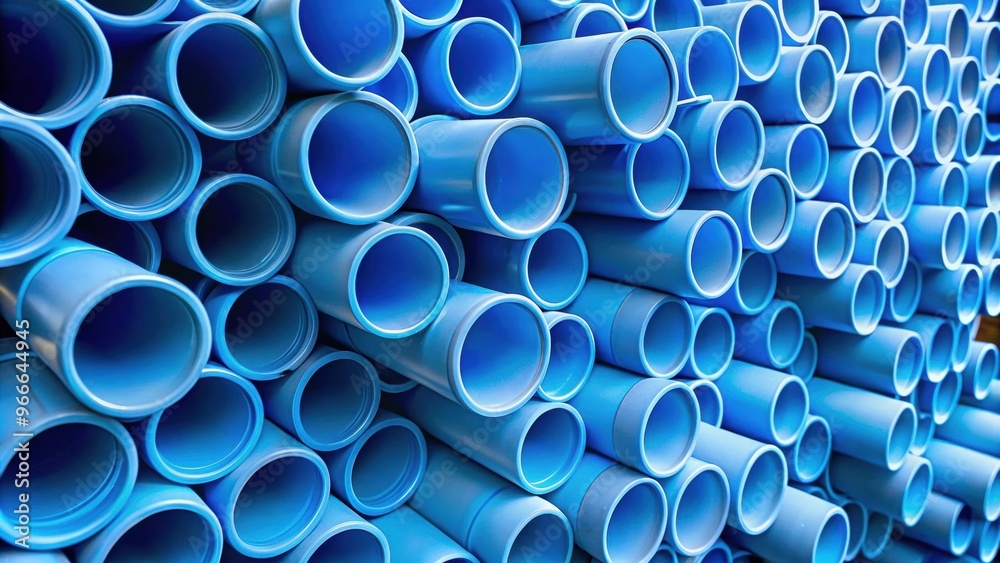 Blue plastic pipes in a vertical shot, plumbing, construction ...