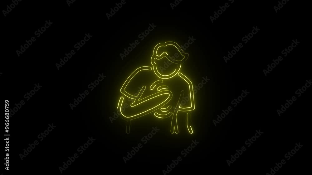 Chest Pain Animated Icon. Neon Chest Pain Badge Inside Circle. Heart ...