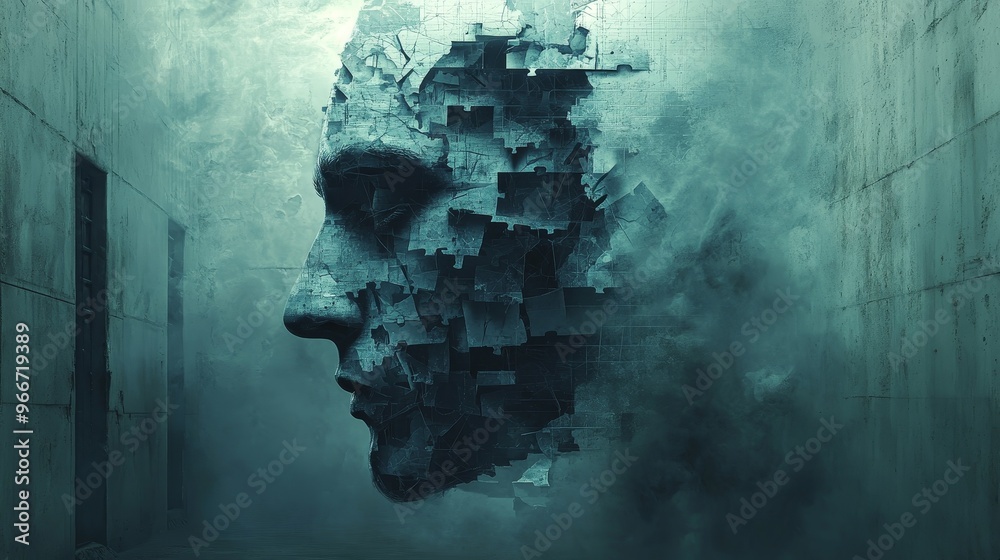 Fragmented faces represent psychological abnormalities and assessments ...