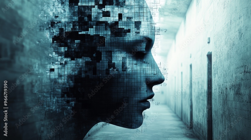 Fragmented faces represent psychological abnormalities and assessments ...