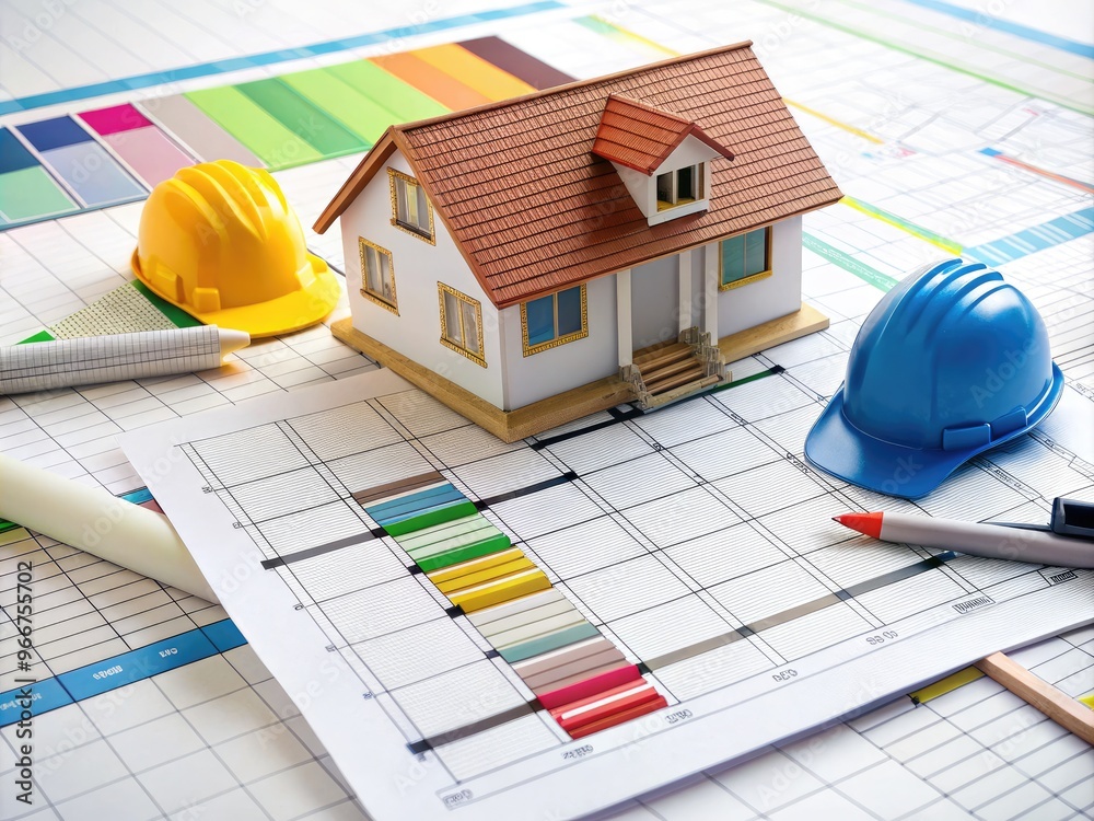 A comprehensive construction timeline plan with color-coded tasks and ...