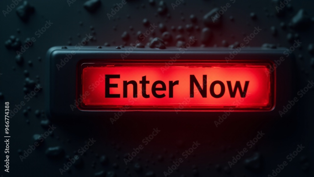 Bright red "Enter Now" buttons against dark, industrial backgrounds ...
