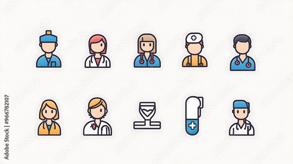 Minimalistic 2D icon set for a health app, featuring icons for ...