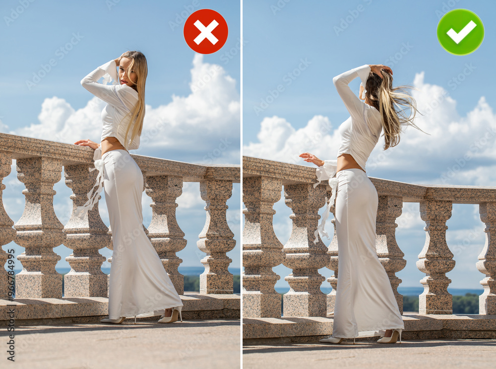 Common mistakes in female posing and how to avoid them. Photo poses Stock Photo | Adobe Stock