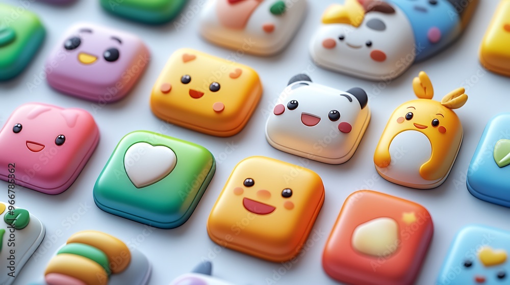3D illustrated icon set for a messaging app, featuring icons for ...