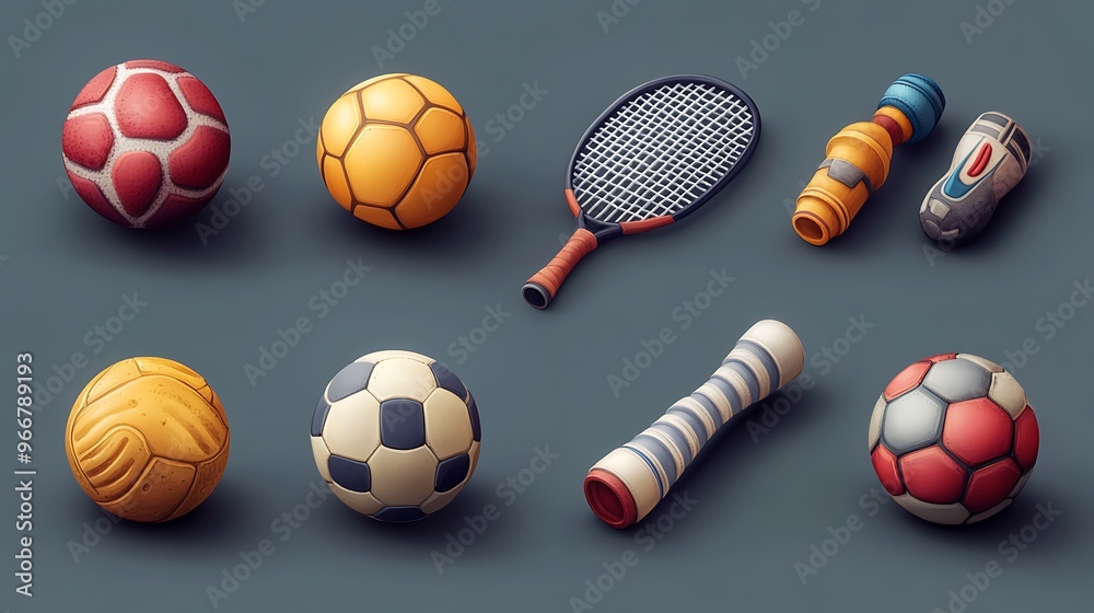 3D illustrated icon set for a sports app, featuring icons for different ...