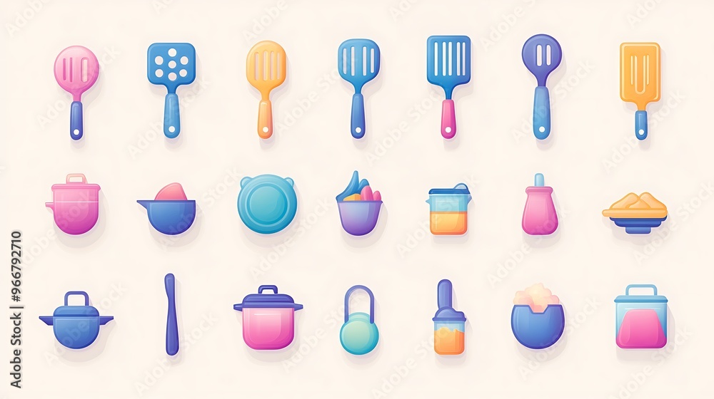 Colorful icon set for a cooking app, featuring icons for different ...