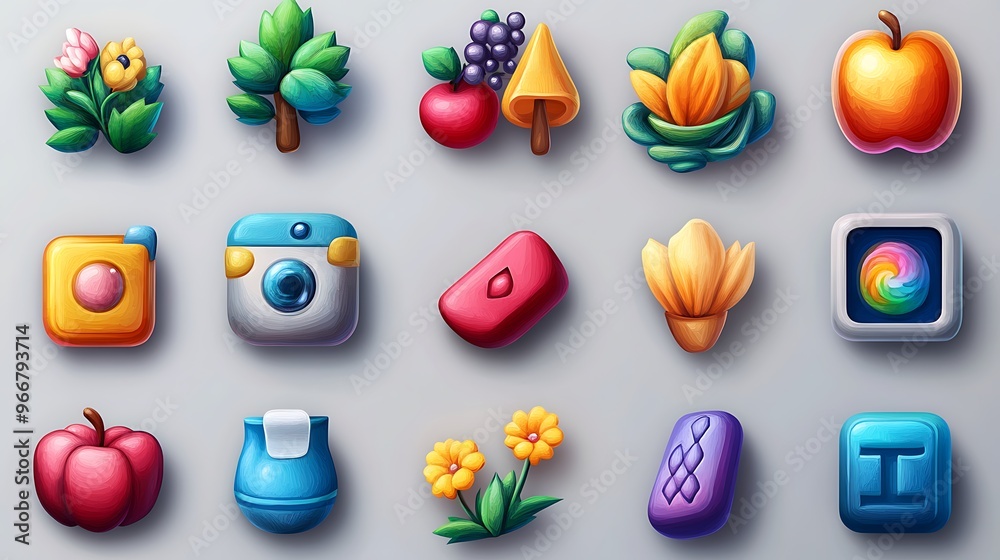Colorful icon set for an art app, featuring icons for different types ...