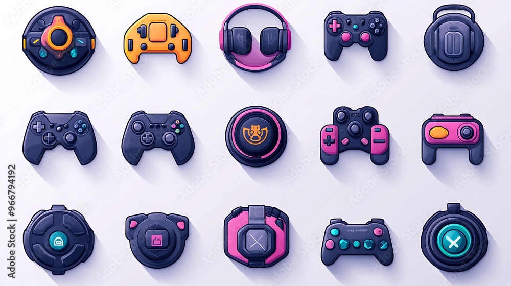 Flat vector icon set for a gaming app, featuring icons for different ...