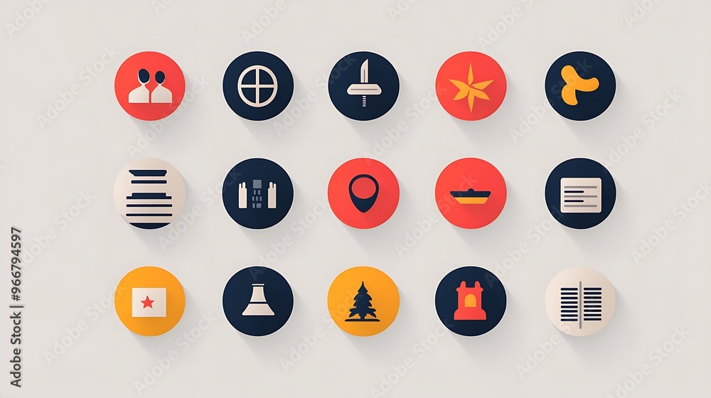 Flat vector icon set for a language learning app, featuring icons for ...