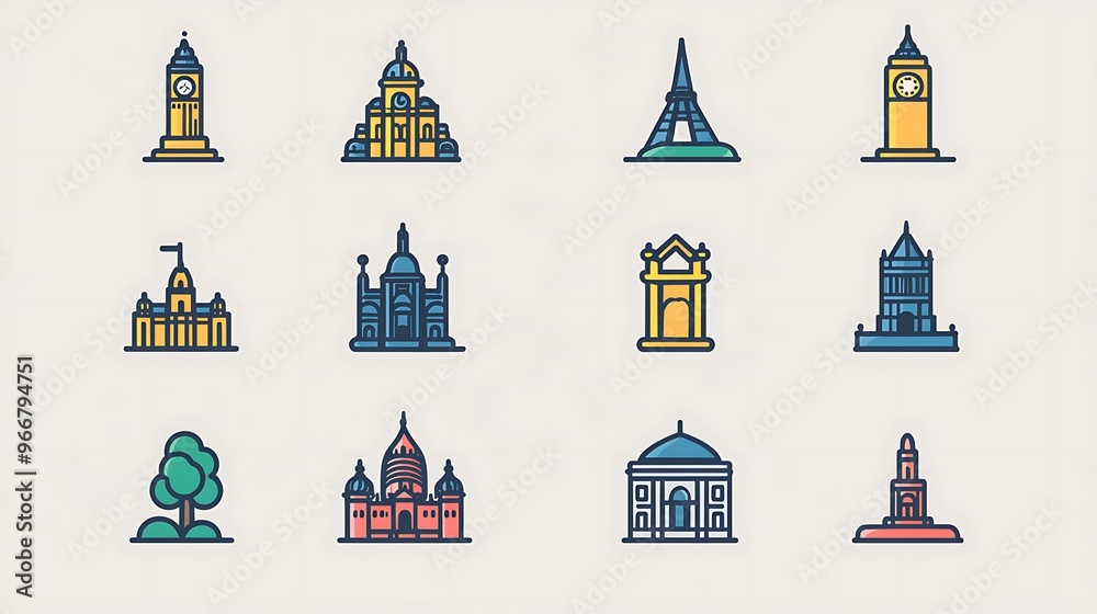 Flat vector icon set for a navigation app, featuring icons for ...