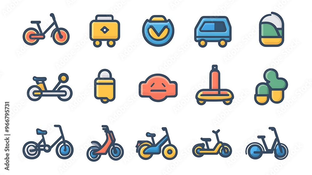 Flat vector icon set for a transportation app, featuring icons for ...