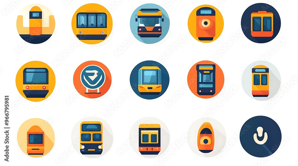 Flat vector icon set for a transportation app, featuring icons for ...