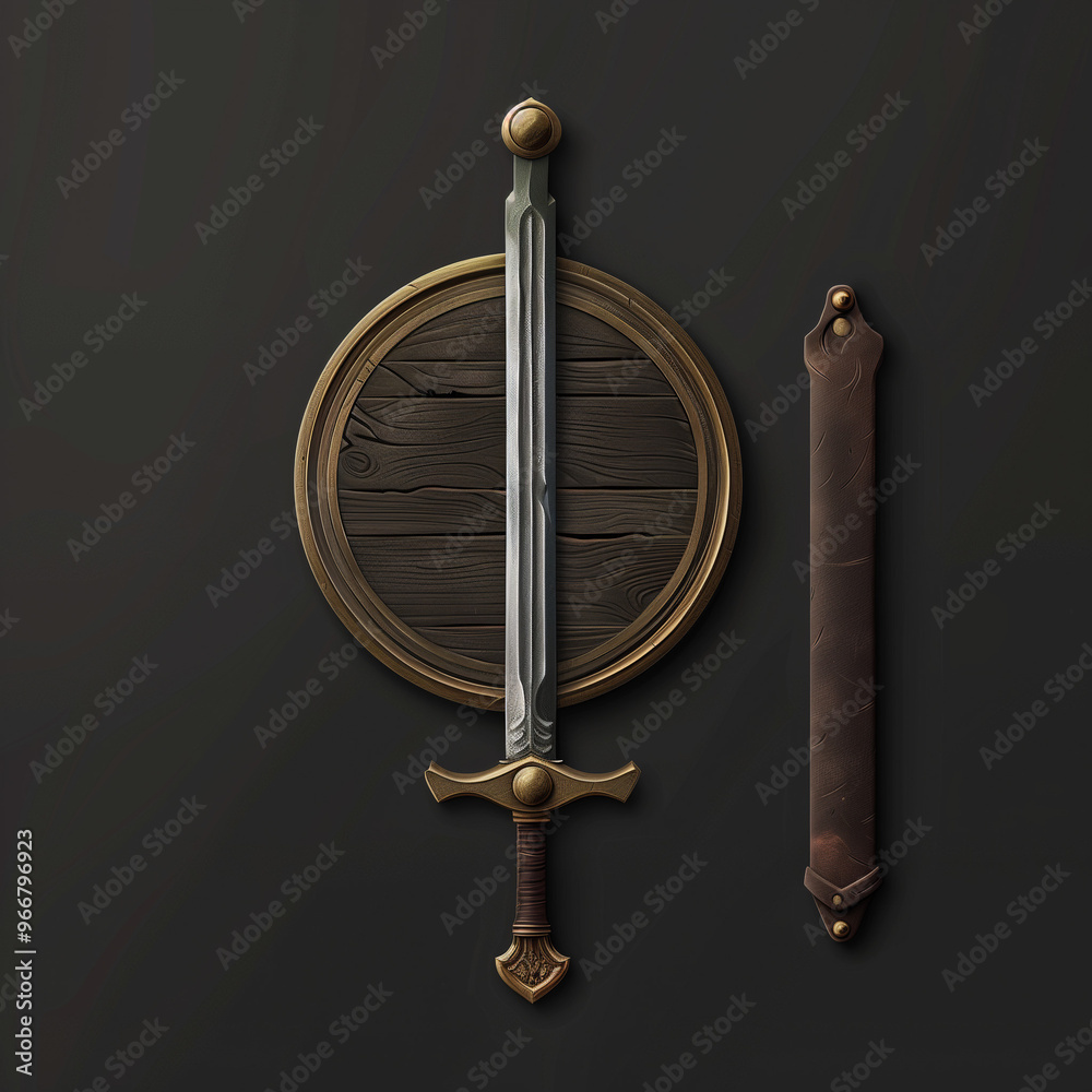 Medieval Sword with Wooden Shield and Sheath Stock Illustration | Adobe ...
