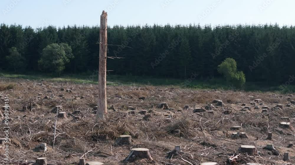 aerial, birds eye view drone footage of cleared land and deforestation ...