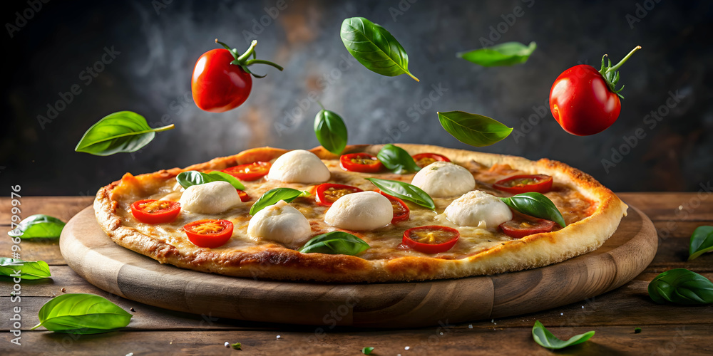 Margherita Pizza Magic: Freshly baked pizza with mozzarella, tomatoes ...
