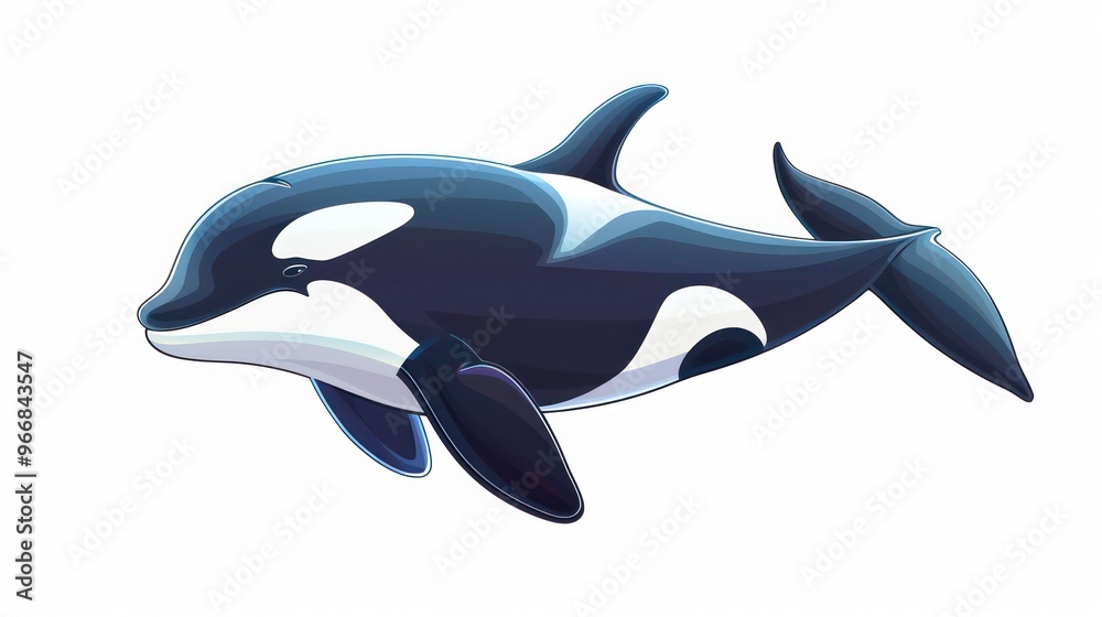 A cartoon illustration of a killer whale, or orca, swimming in the ...