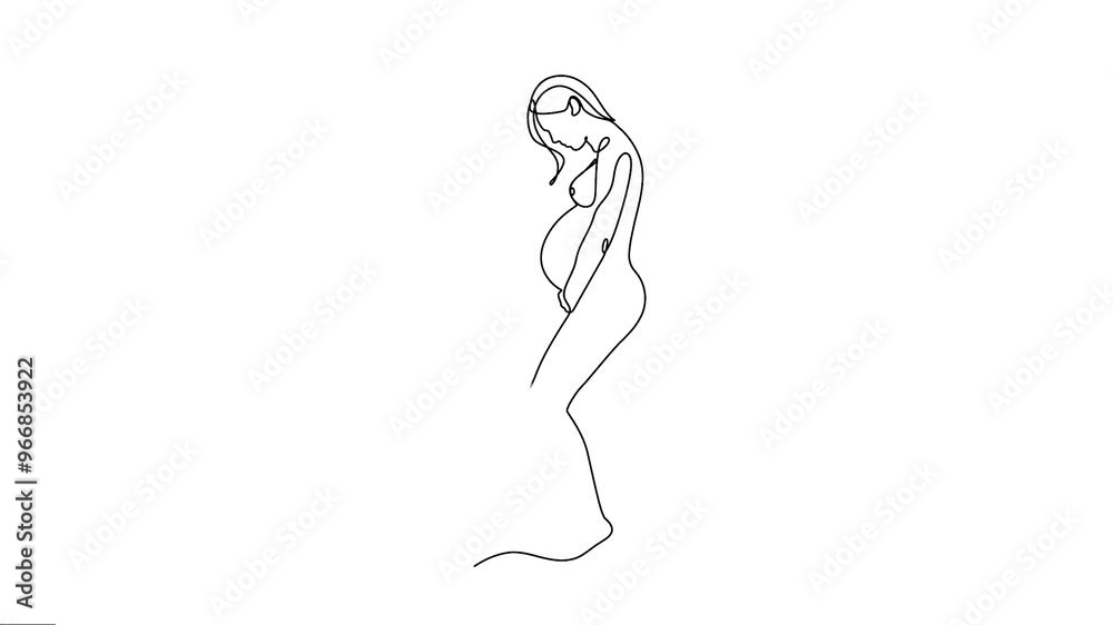 Pregnant woman standing to pose continuous line art animation. Animated ...
