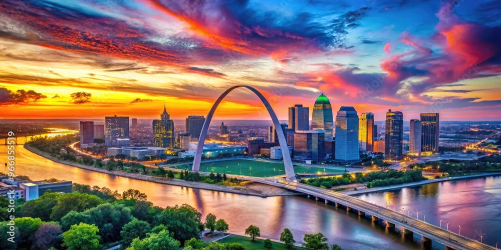 Vibrant color map of St. Louis, Missouri, showcasing city streets ...