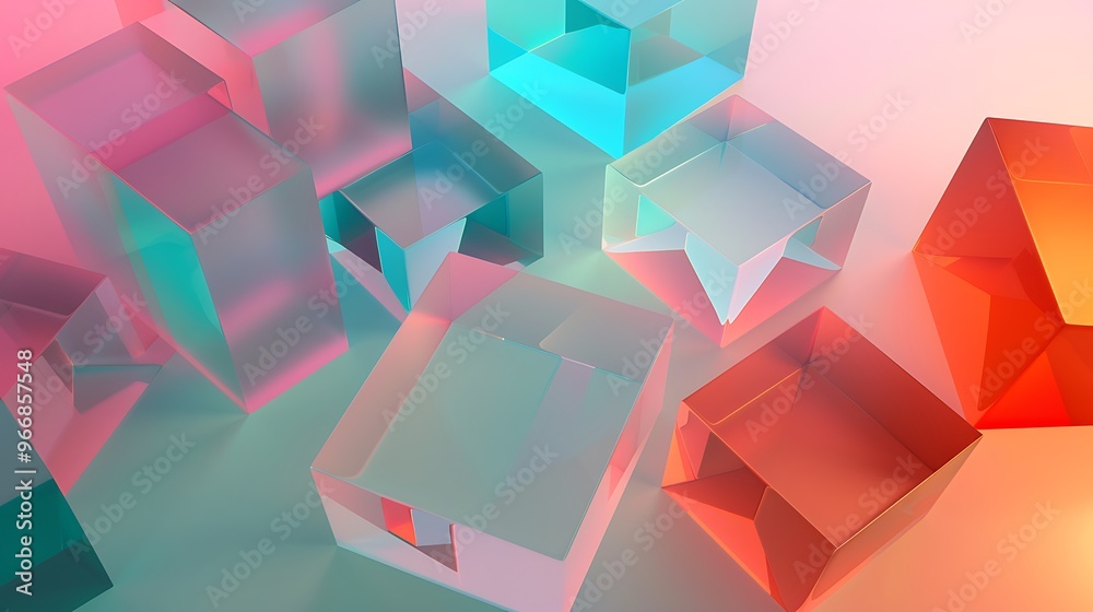 An abstract 3D rendering of overlapping translucent shapes, including ...