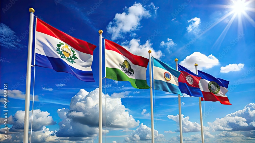 Vibrant flags of Belize, Costa Rica, El Salvador, Guatemala, Honduras ...