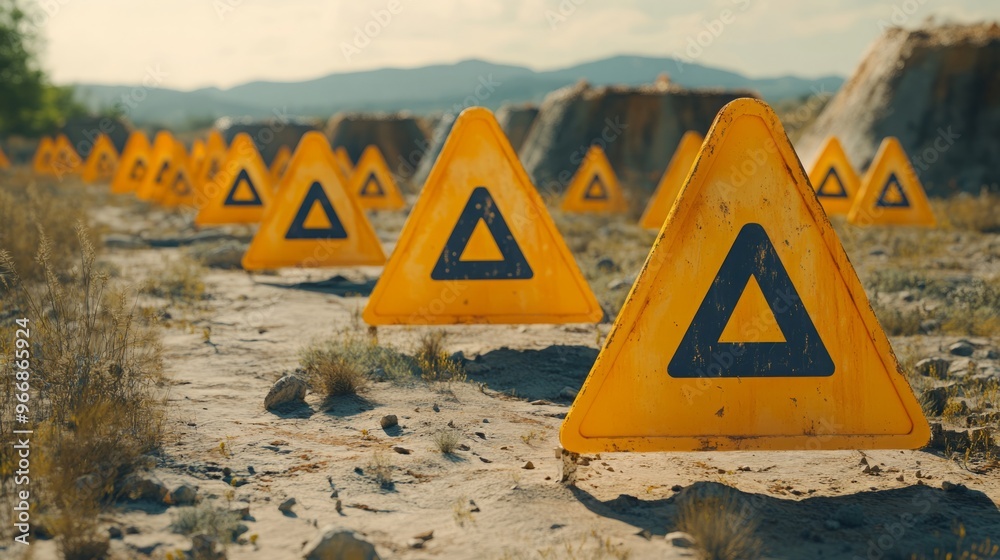 Vector Design of Radioactive Warning Signs Scattered Across a Barren ...