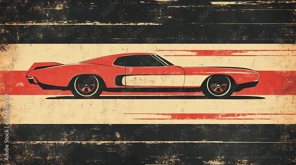 ภาพประกอบสต็อก 10. A vintage retro logo featuring a stylized car in ...