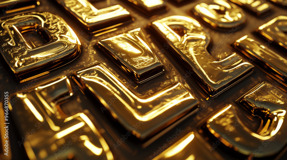 Shiny gold letters and numbers in a modern, Y2K style. They look like ...