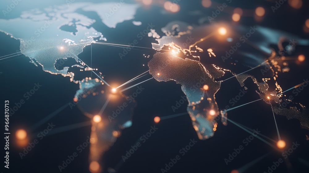 World Map with Multiple Connections Linking Different Cities ...