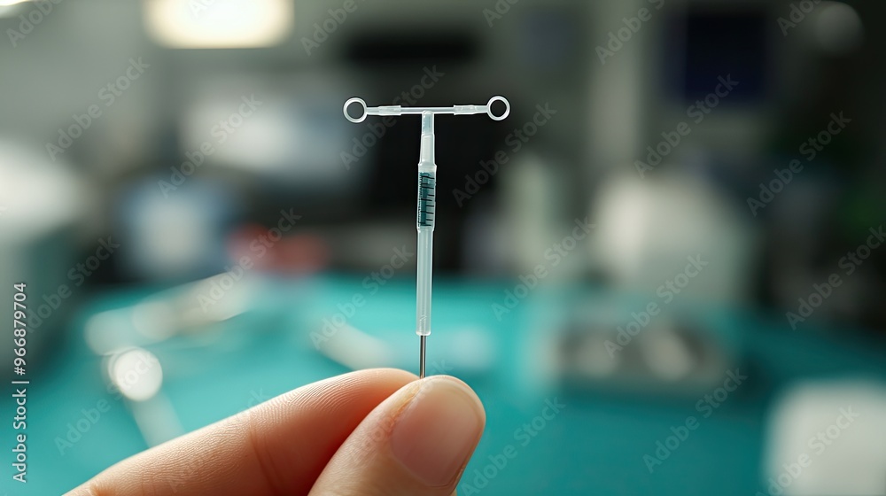 2. A hand holding an intrauterine device (IUD) with a focus on the ...