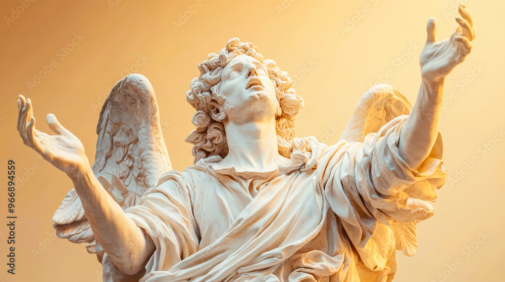 Angel of Light: A serene white marble sculpture of an angel with ...