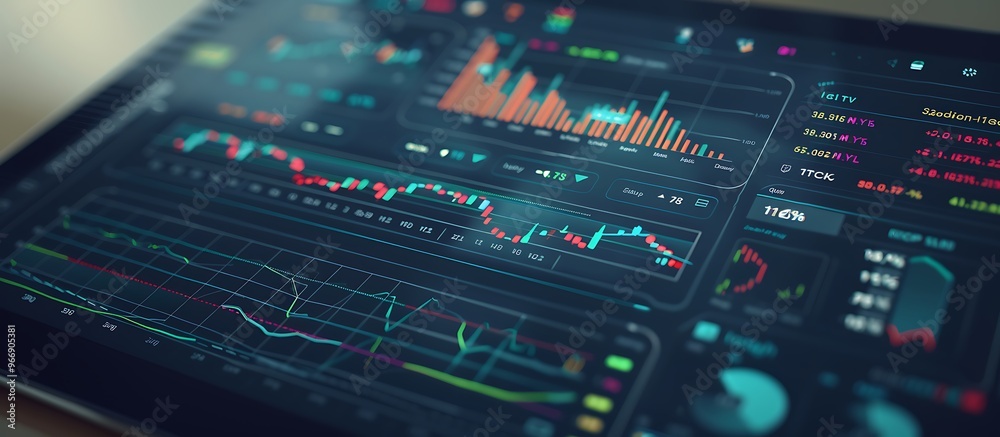 High-resolution stock market tracking app interface with dynamic graphs ...