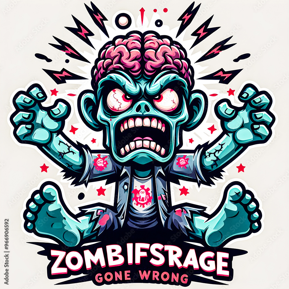 A humorous take on an angry zombie having a meltdown, with its arms ...