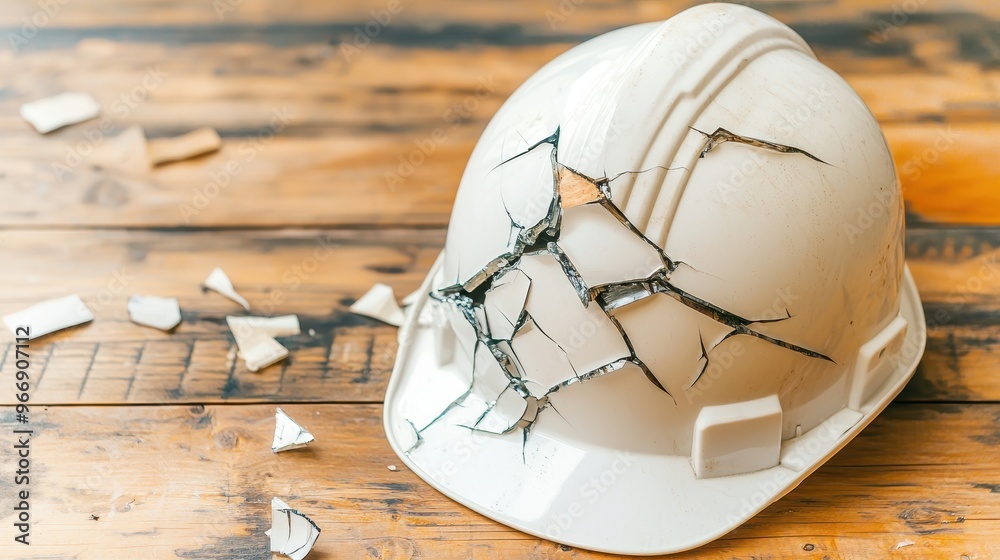 Cracked Hard Hat Safety Equipment Construction Work Injury Stock ...