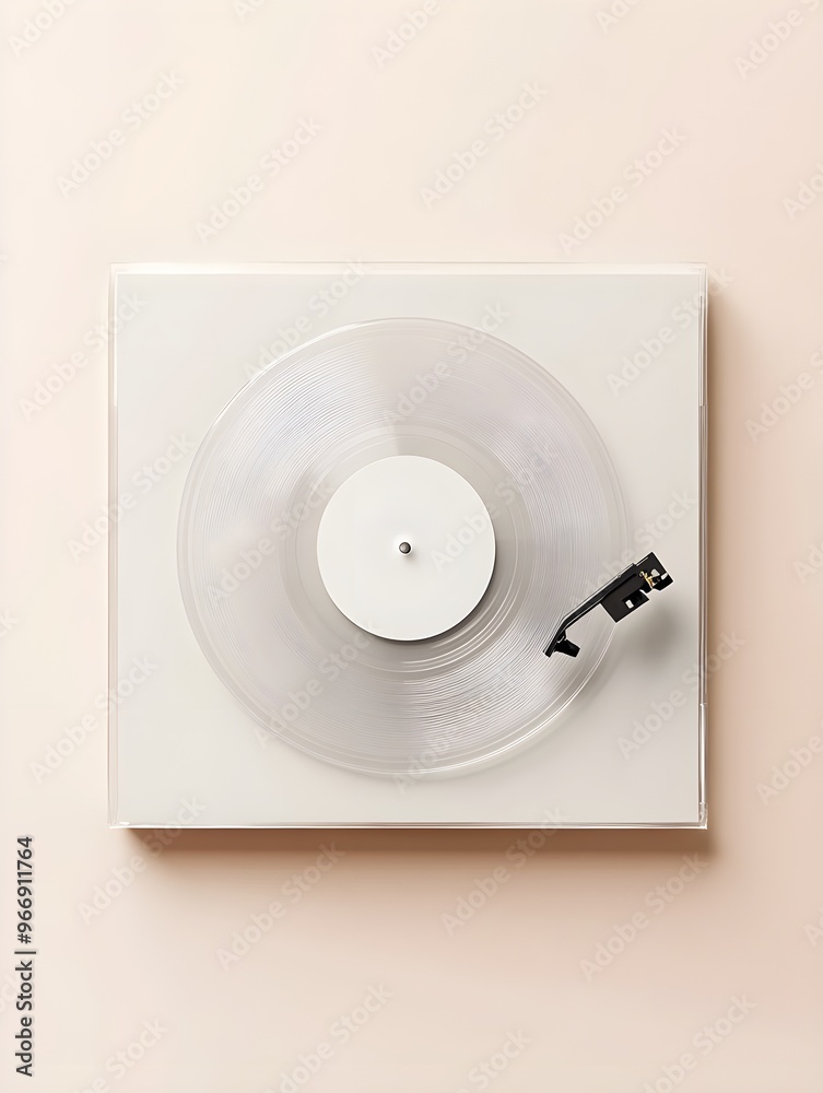 Retro-style white vinyl record album cover sleeve mockup with a clear ...