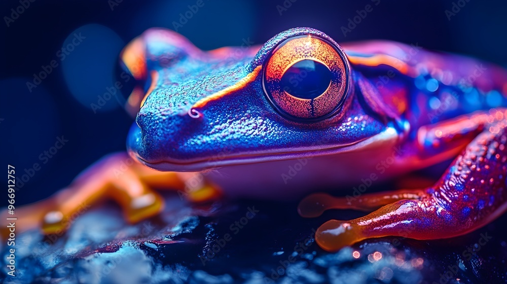 Bright neon light rendering of a frog in high-definition with electric ...