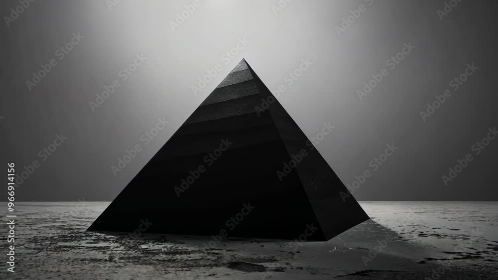 Exploring a stunning black pyramid art installation in an empty ...