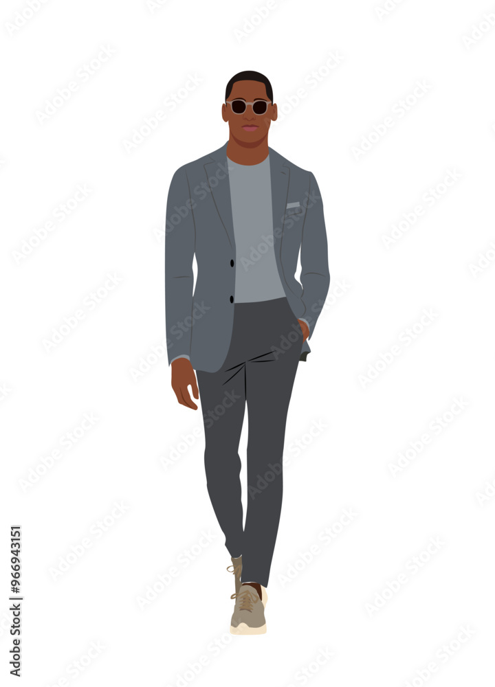 Stylish black business man wearing suit and sunglasses. Handsome ...