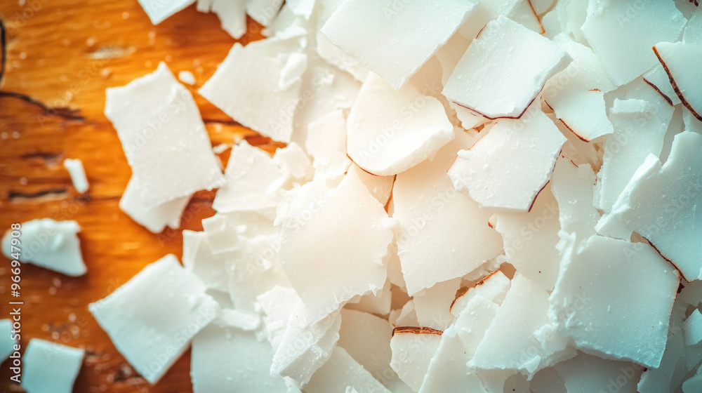 Coconut Flakes and Shredded Coconut: Close-up shots of coconut flakes ...