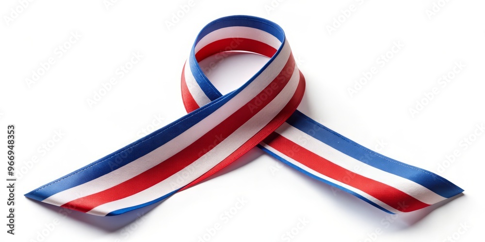 The iconic kidney-shaped ribbon in red, white, and blue symbolizes the ...
