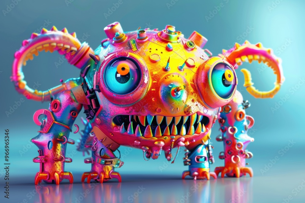 Quirky 3D monster character with a hybrid design of organic and ...
