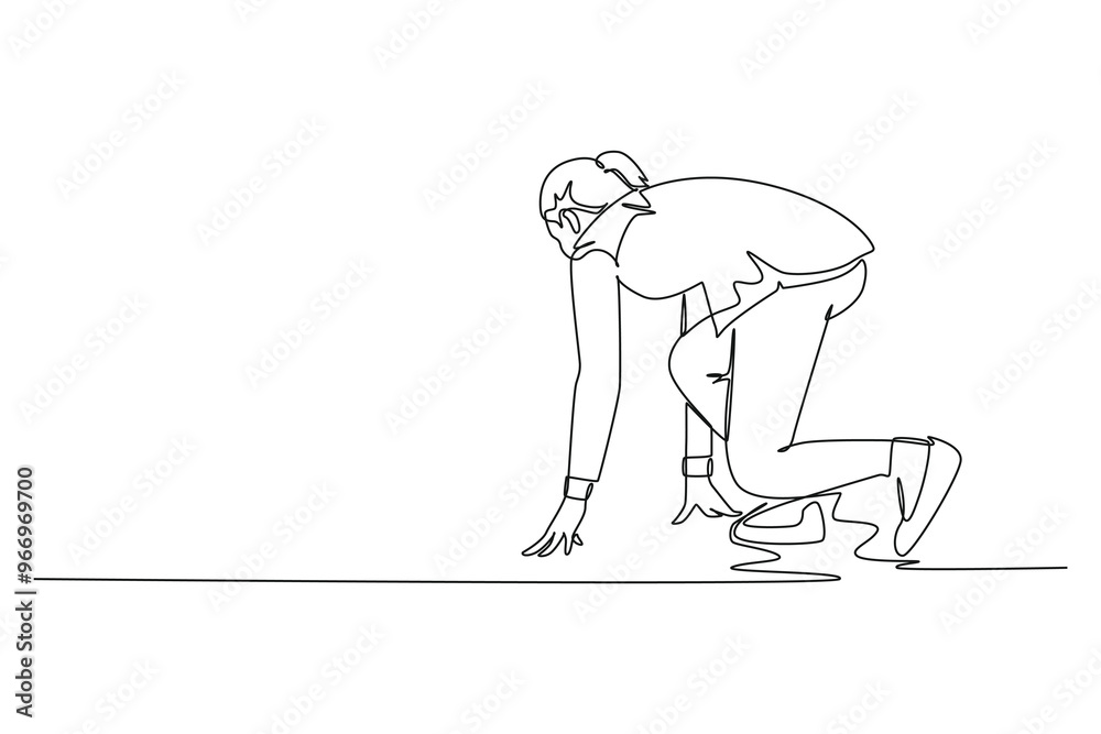 Continuous one line drawing back view of female company employee get ...