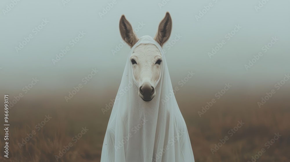 Donkey dressed as a ghost walking through a haunted farm, ghost donkey ...