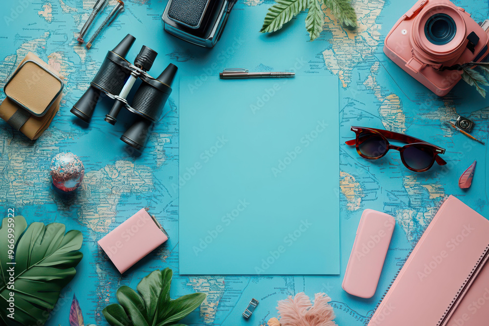 Travel planning flat design top view itinerary 3D render colored pastel ...