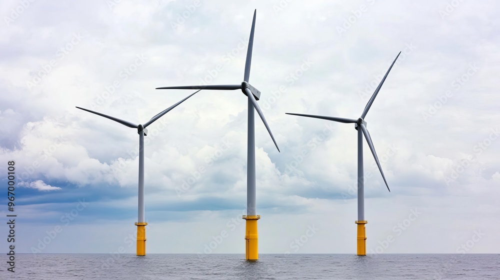 Offshore wind farm with ocean horizon, renewable power generation ...
