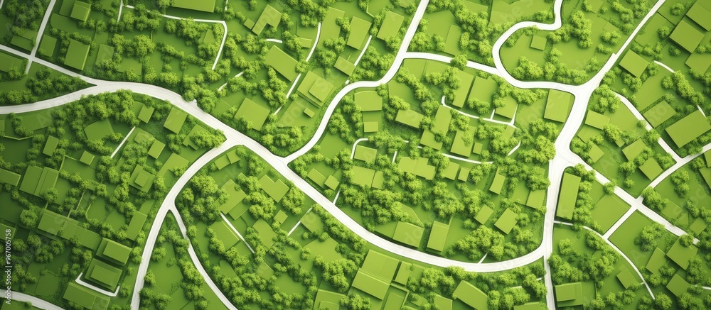 Stylized map of streets featuring white lines on a green background ...