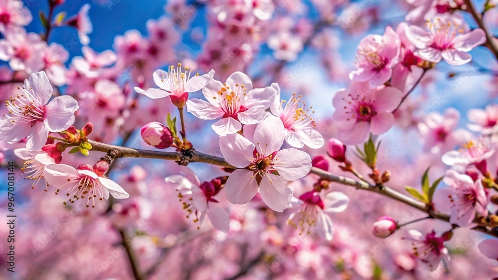 Tilted Angle Cherry plum Prunus cerasifera blooming in pinkish blooms ...