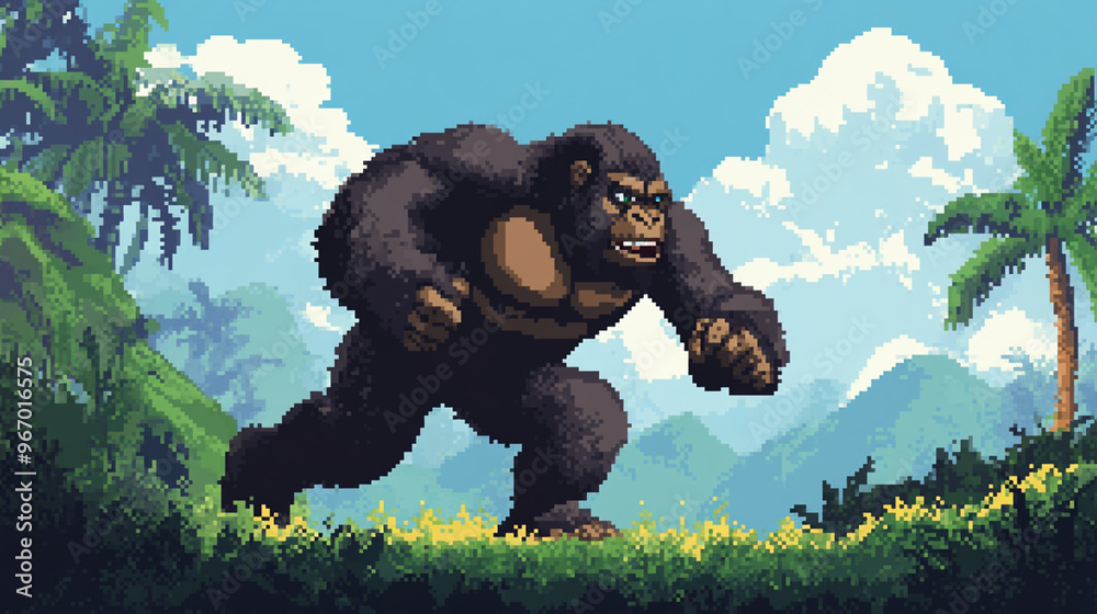 2d pixel art of gorilla, kingkong, illsutartion, 6-bit, 32-bit, game art Stock Illustration ...