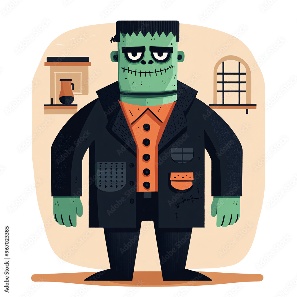 Frankenstein’s monster Halloween clipart cartoon big grin patchwork ...