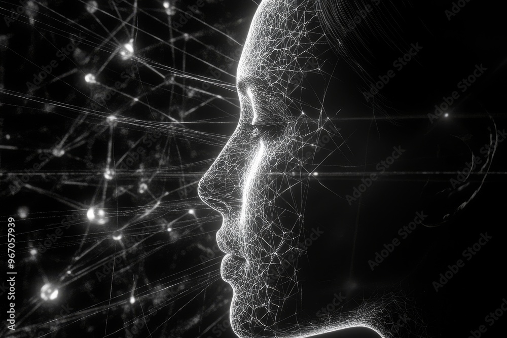 Cerebral cortex neural reaction and brain signals digital rendering of ...